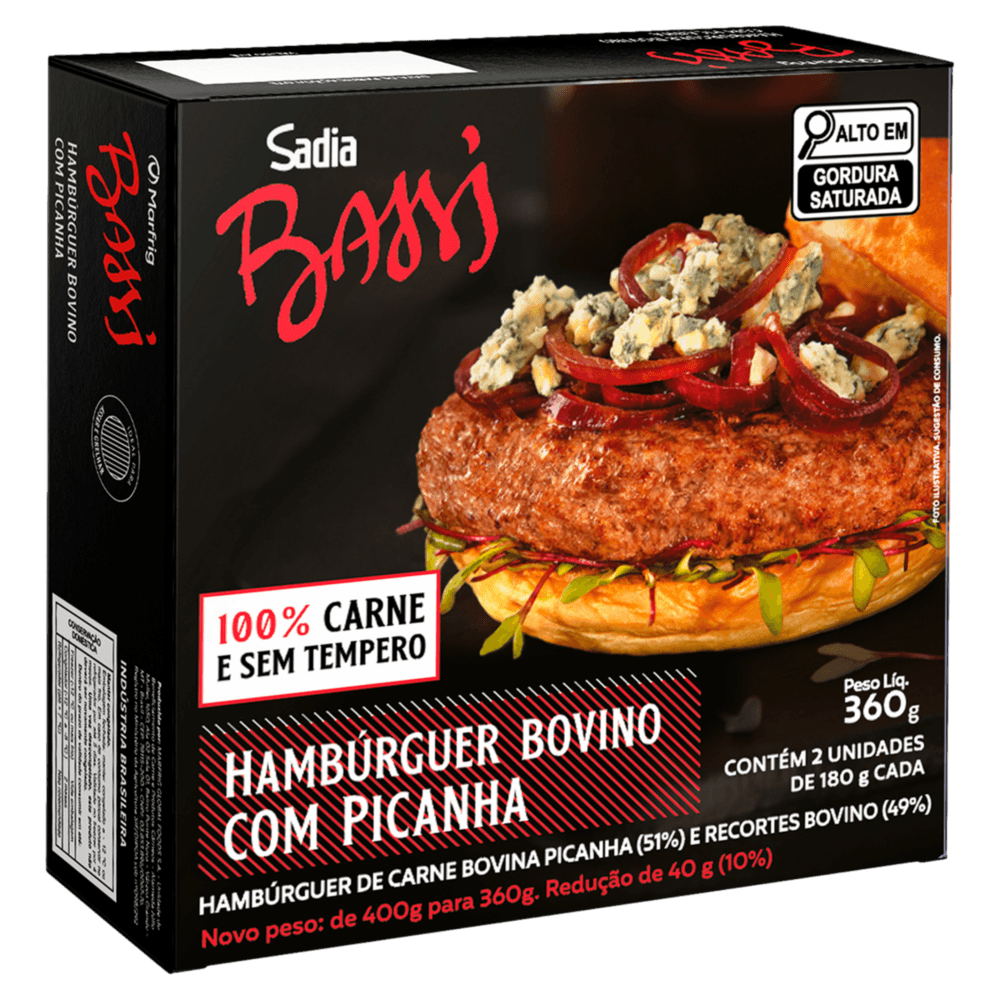 Hambúrguer Bovino Sadia Bassi Picanha 360g