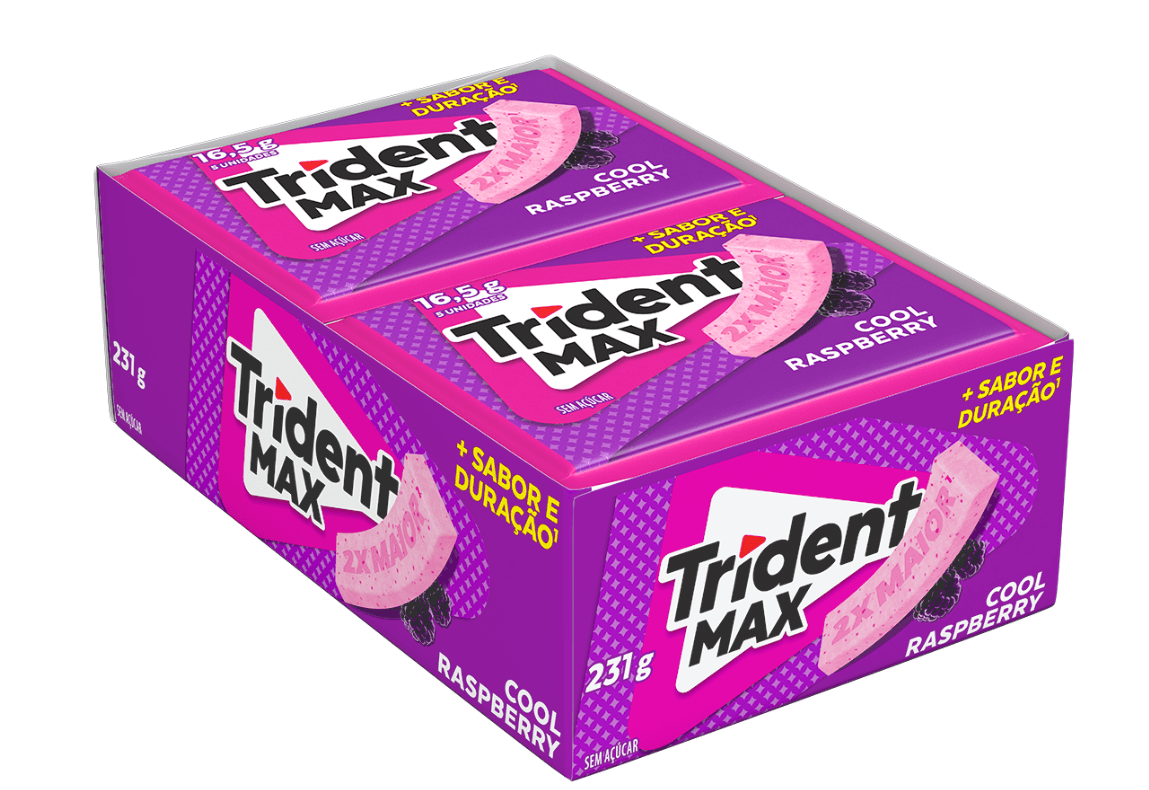 Chiclete Trident Max Cool Raspberry Sem Açúcar 16,5g - Embalagem com 5 ...