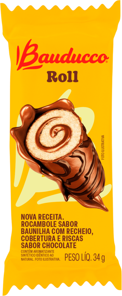 Rocambole Baunilha com Recheio, Cobertura e Riscas Chocolate Bauducco ...
