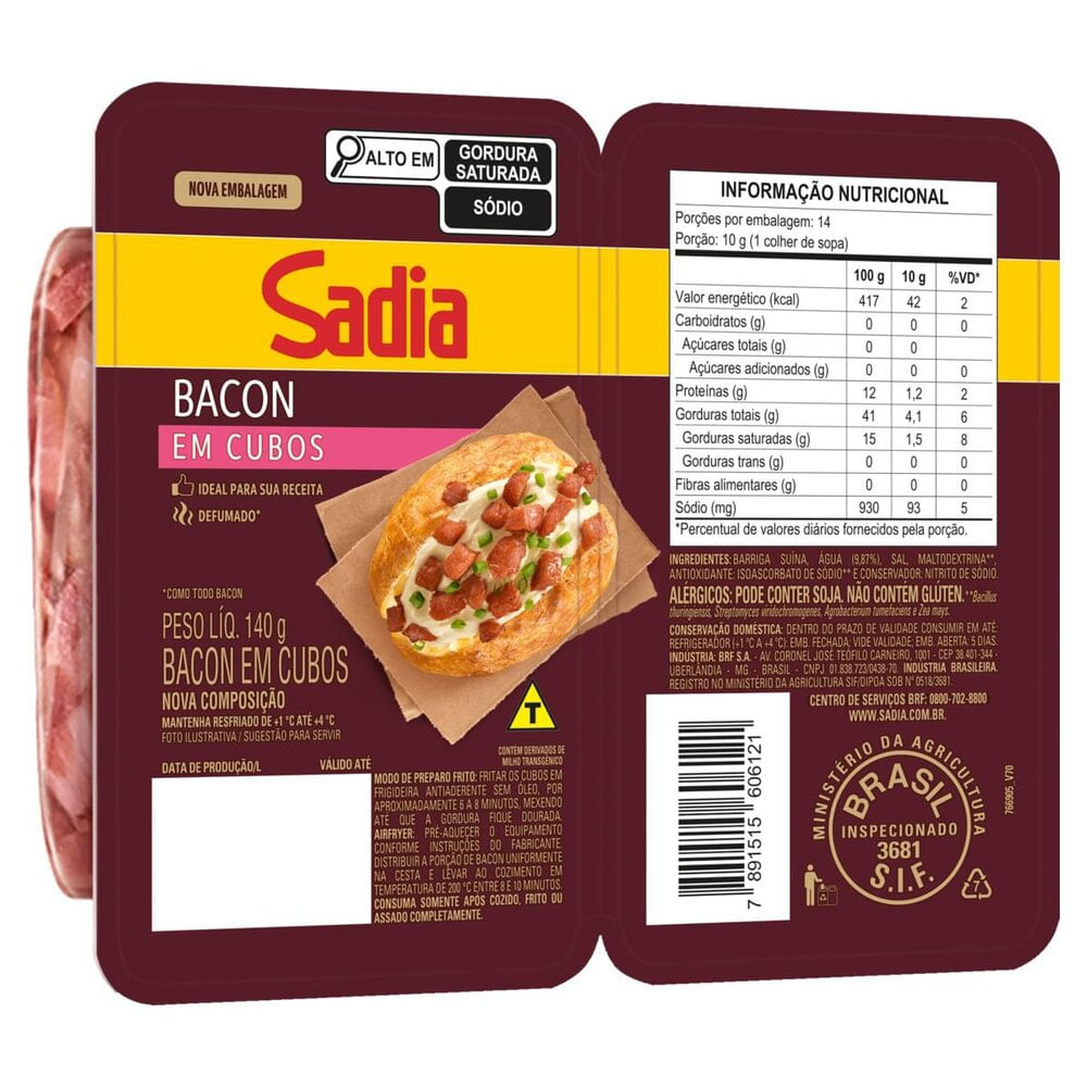 Bacon em Cubos Sadia Na Receita 140g