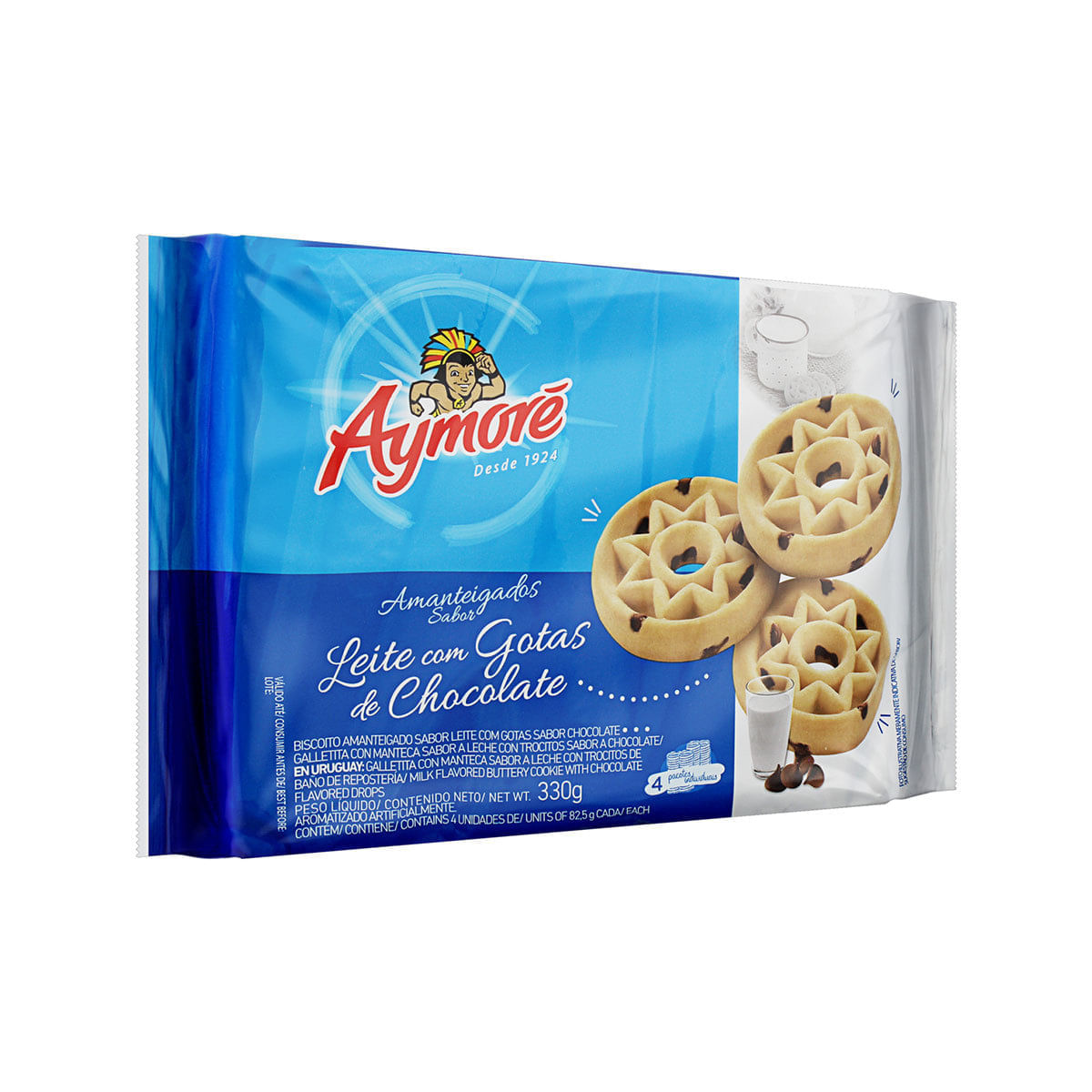 Biscoito Amanteigado de Leite com Gotas de Chocolate Aymoré Pacote 330g ...