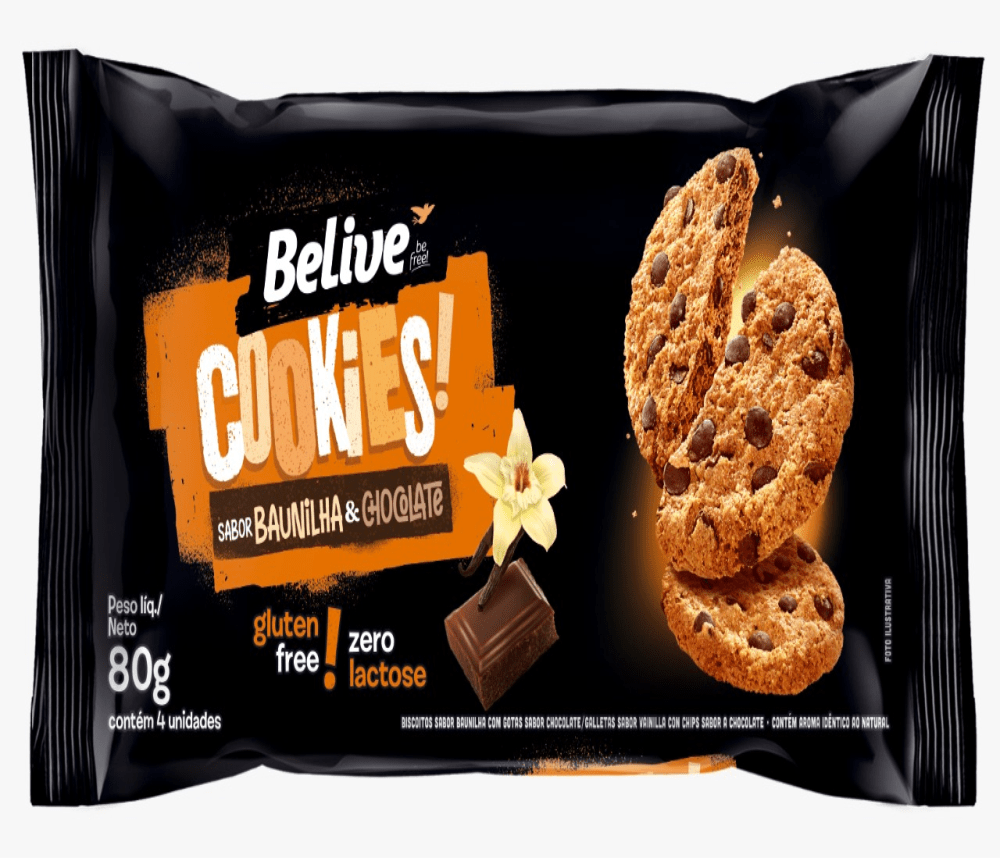 Cookies sabor Baunilha e Chocolate sem Glúten e sem Lactose Belive 80g ...