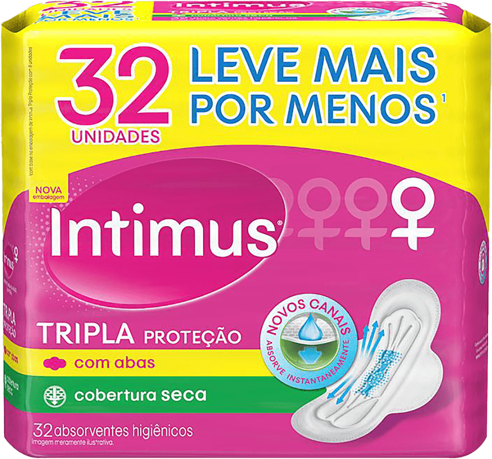 Absorvente com Abas Seca Intimus Tripla Proteção Pacote 32 Unidades ...