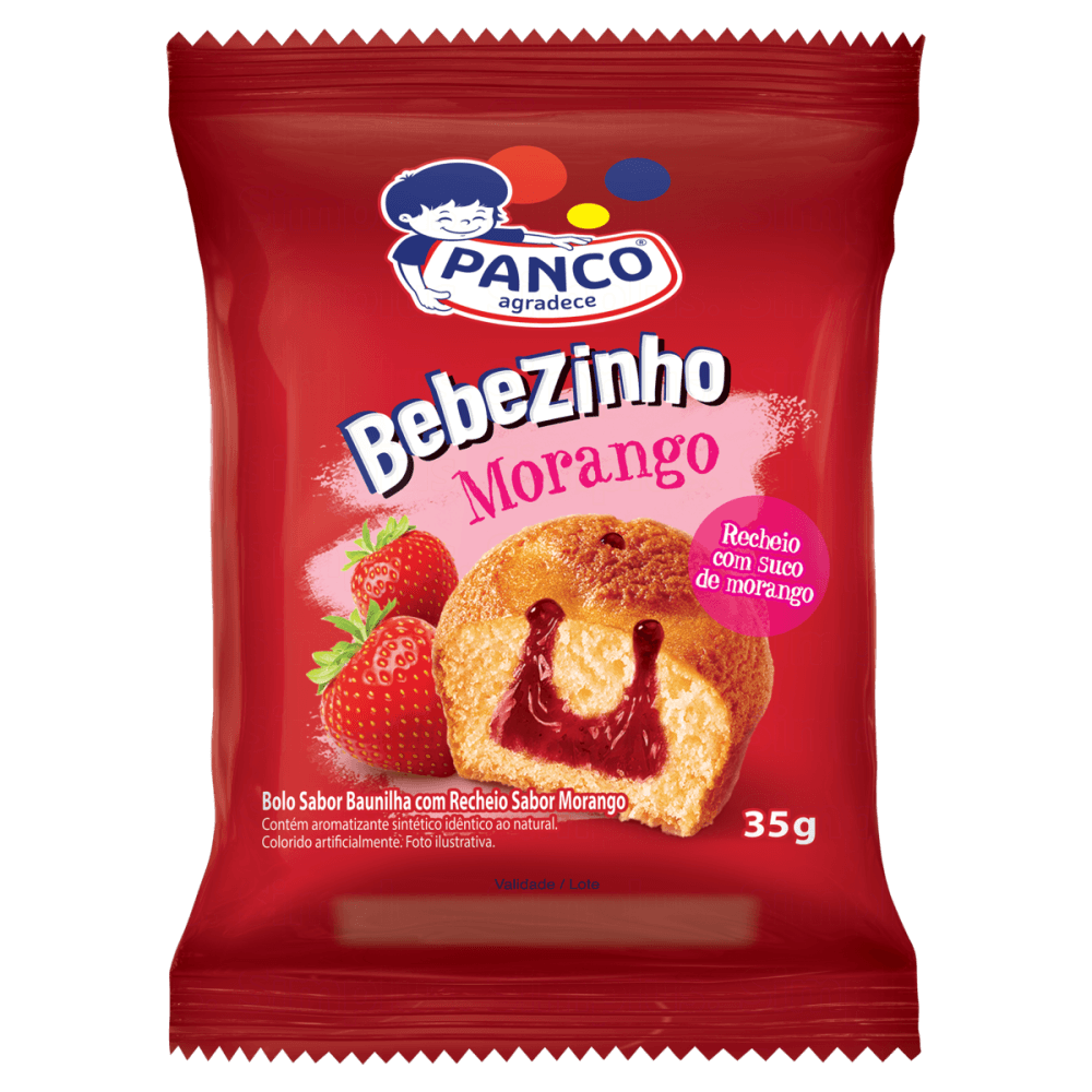 Bolo Baunilha com Recheio Morango Panco Bebezinho Pacote 35g