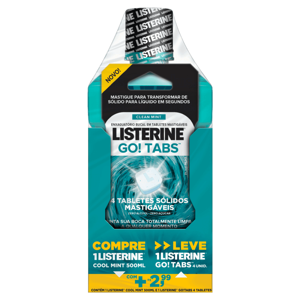 Kit Listerine Antessépitco Bucal Cool Mint 500ml + Listerine Go Tabs 4 ...