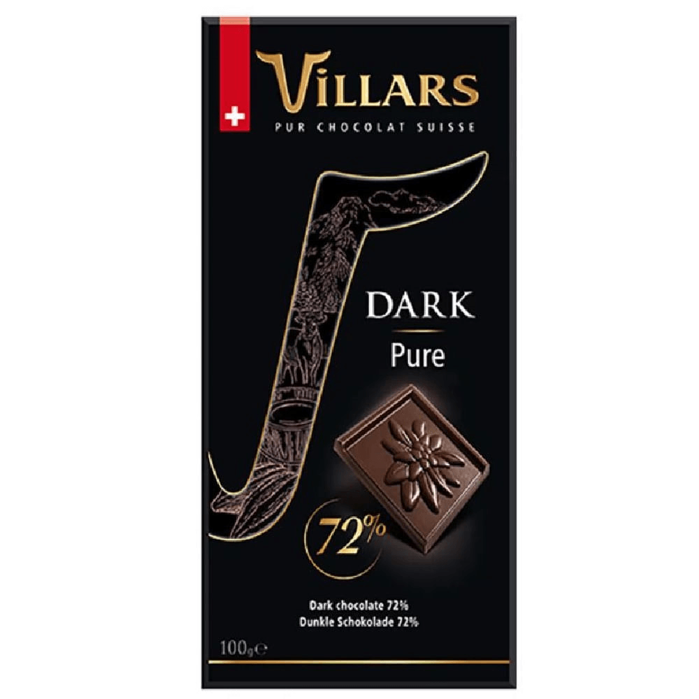 Chocolate Suiço Villars Dark Pure 72% 100g