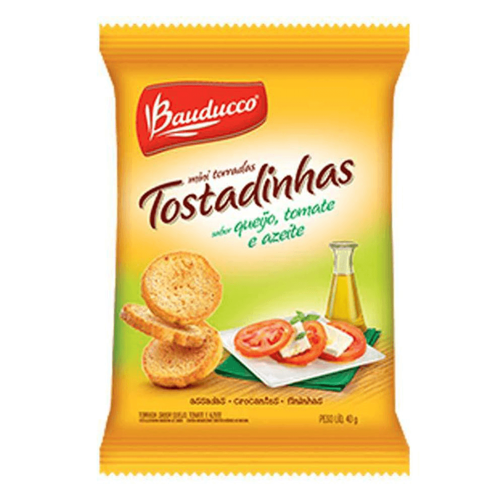 Mini Torradas Bauducco Tostatinhas Queijo, Tomate e Azeite Pacote 40 g