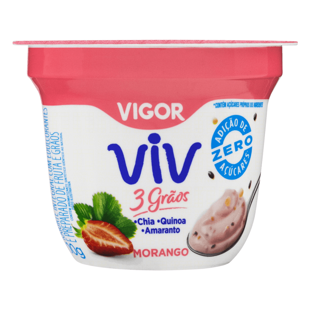 Iogurte Natural Vigor 3 Grãos Morango Zero Adição de Açúcar 100g