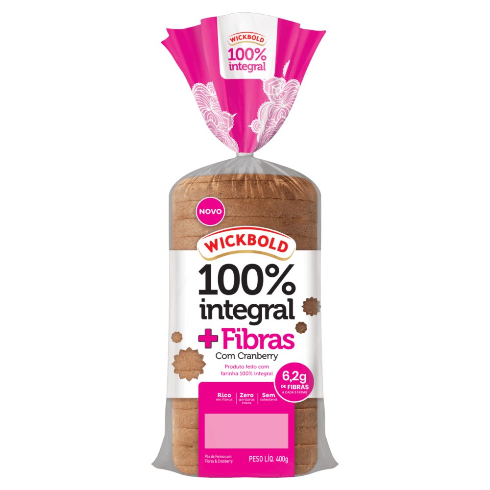 Pão de Forma 100% Integral com Cranberry Wickbold + Fibras Pacote 400g