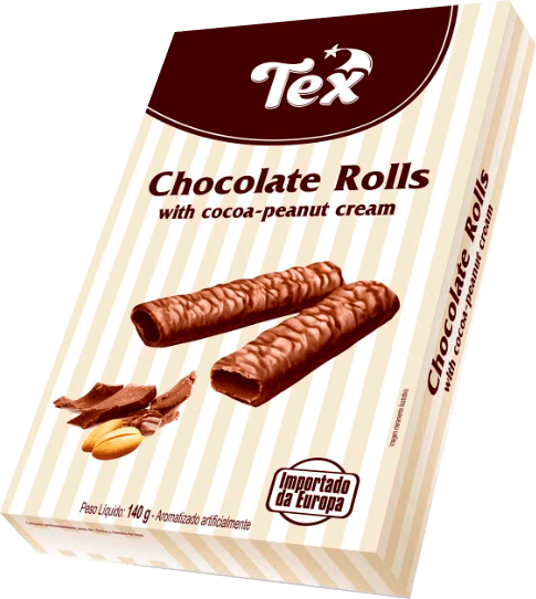 Biscoito tex chocolate rolls cocoa cream 140g