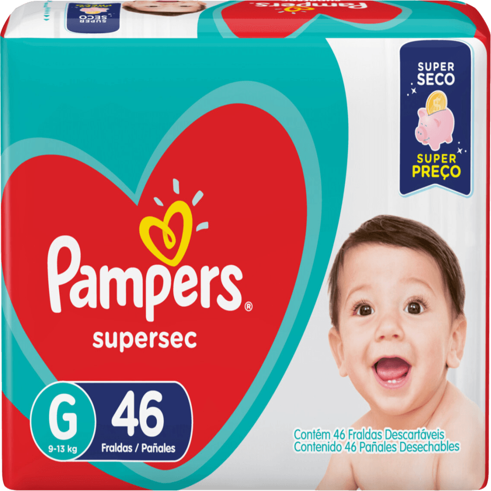 Fralda Descartável Infantil Pampers Supersec G 9 a 12,5kg Pacote 46 ...