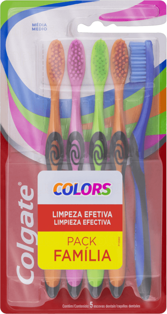 Família Escova Dental Média Colgate Colors 5 Unidades