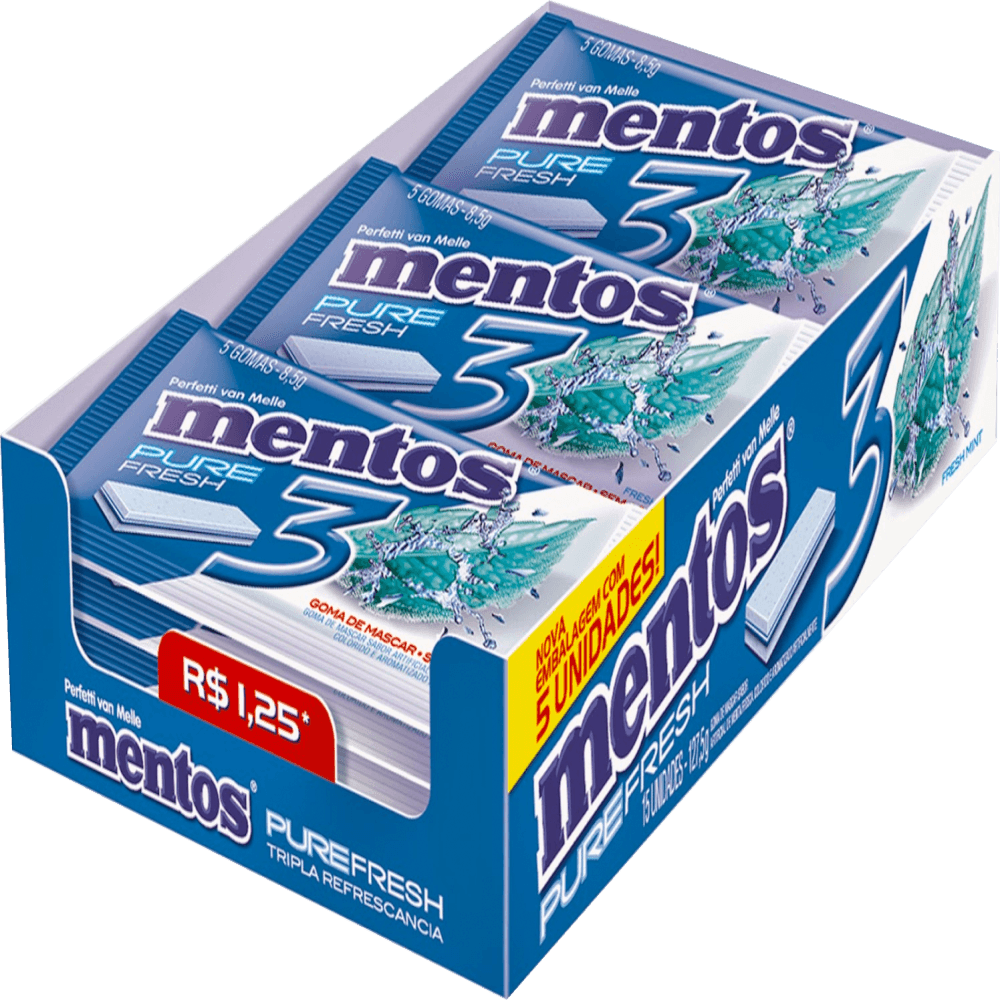 Goma de Mascar Menta Fresca Zero Açúcar com 3 Camadas de Refrescância ...