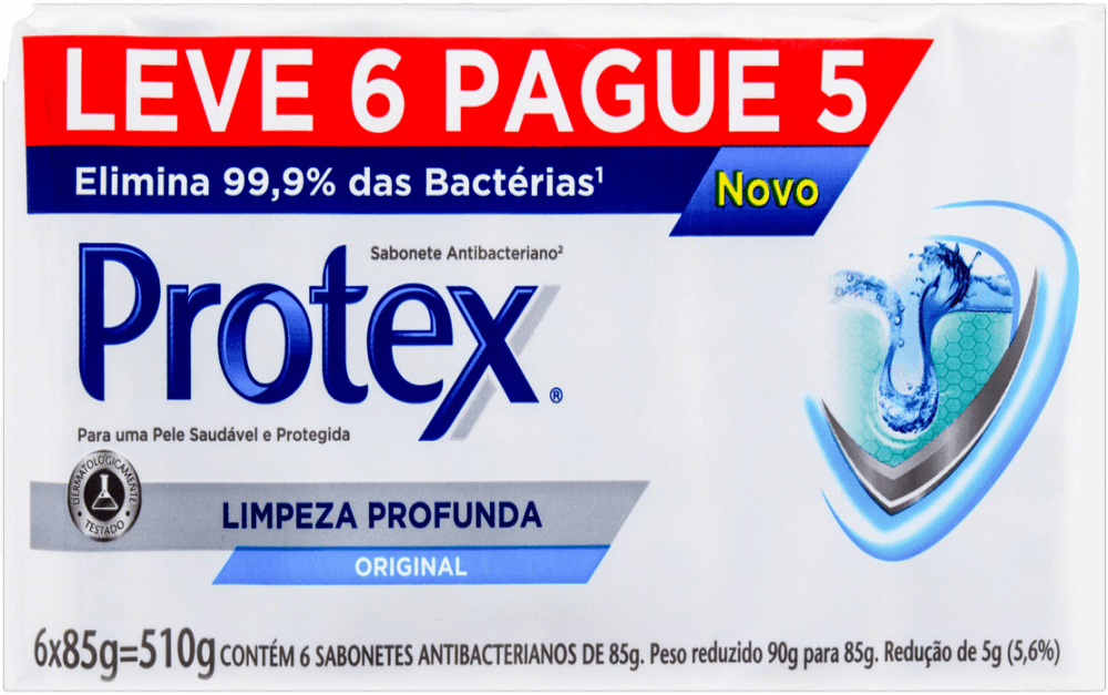Sabonete em Barra Antibacteriano Original Protex Limpeza Profunda Envoltório 510g Leve 6 Pague 5 ...