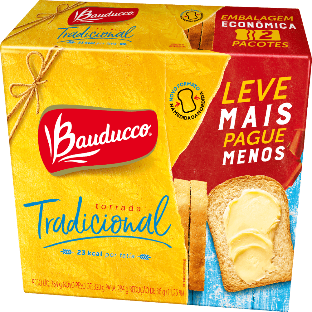 Torrada Tradicional Bauducco Pacote 284g 2 Unidades Embalagem Econômica ...