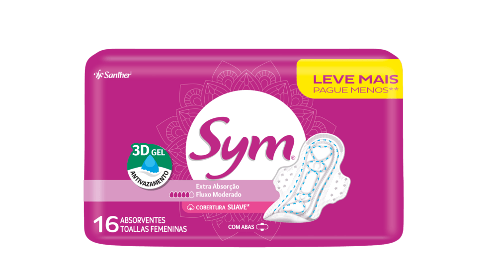 Absorvente Sym Cobertura Suave com Abas 16 unidades